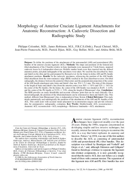 Pdf Morphology Of Anterior Cruciate Ligament Attachments For Anatomic