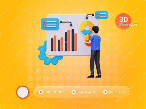 Premium Psd 3d Man Doing Data Analysis Illustration