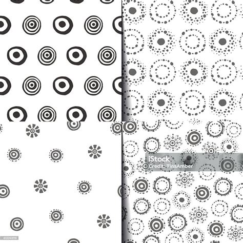 Set Of Seamless Patterns With Hand Drawn Circle Shapes Stock