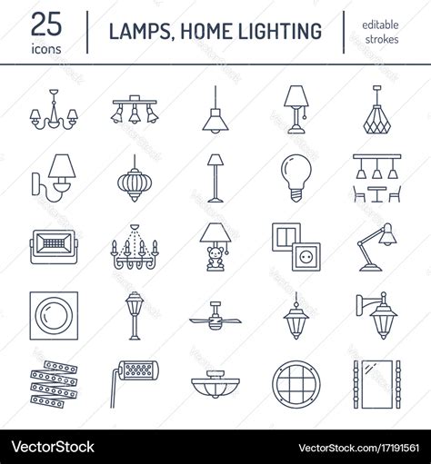 Light Fixture Lamps Flat Line Icons Home Vector Image