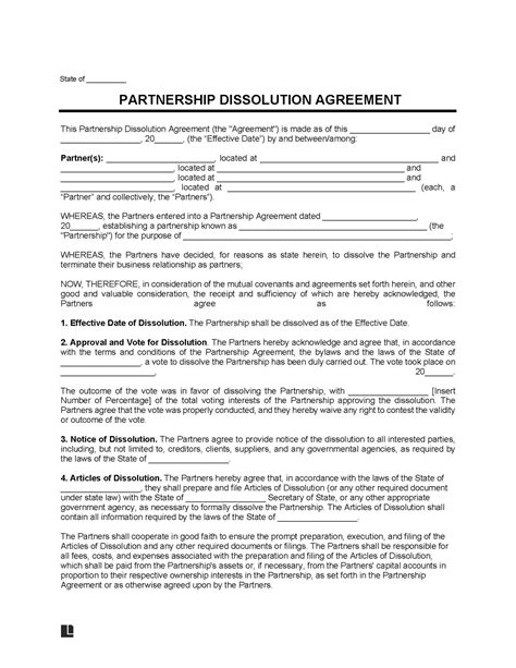 Partnership Dissolution Agreement Template Professional Sample