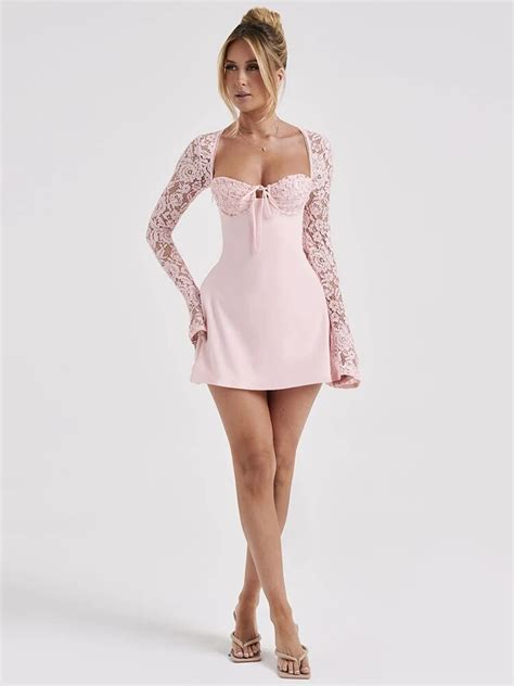 Lace Sheer Long Sleeve Mini Dresses