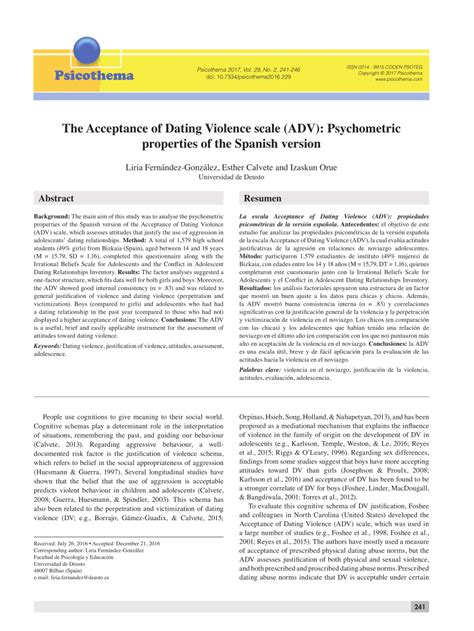 Pdf The Acceptance Of Dating Violence Scale Adv Psychometric