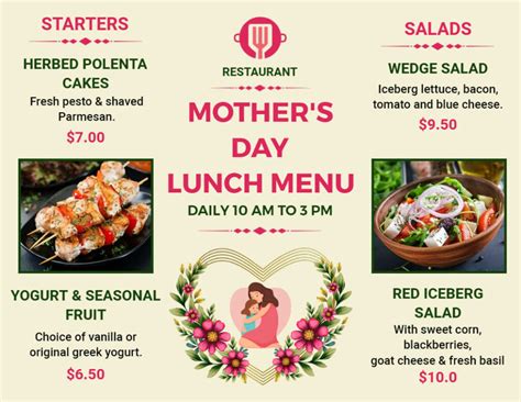 Free Customizable Mothers Day Menu Templates