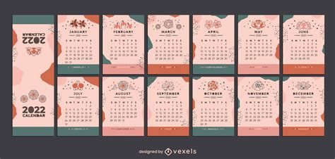 Descarga Vector De Diseño De Calendario De Naturaleza Floral 2022