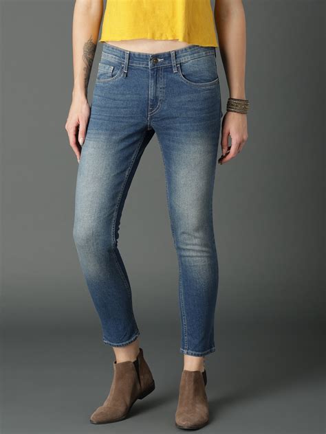 Buy Roadster Women Blue Skinny Fit Mid Rise Clean Look Stretchable