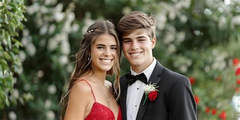 Portrait Of A Joyful High School Prom Couple Before The Party Concept Outdoor Photoshoot Formal