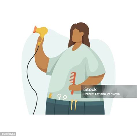 도구와 헤어 드라이어가있는 미용사의 벡터 일러스트레이션 직업 플랫 스타일 가위에 대한 스톡 벡터 아트 및 기타 이미지 가위 개인 장식품 러시아 Istock