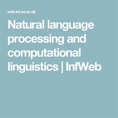 Natural Language Processing And Computational Linguistics Infweb Computational Linguistics