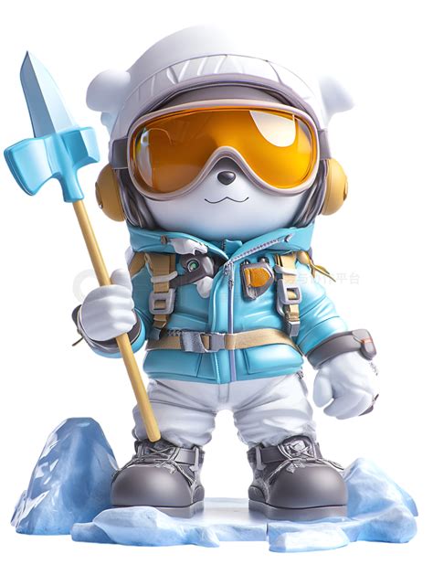 Ip设计ai数字艺术 咔咔雪人ip设计3d渲染卡通风格滑雪运动员站立手持冰镐微笑形象插画 Ai立体元素免费下载png格式1856像素编号71802297 千图网