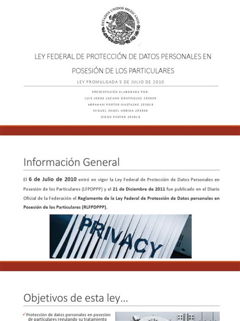 Ley Federal De Protección De Datos Personales En Posesión De