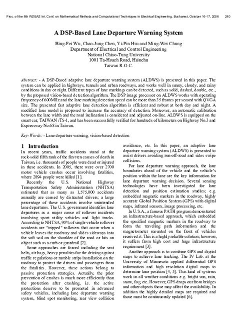 Pdf A Dsp Based Lane Departure Warning System