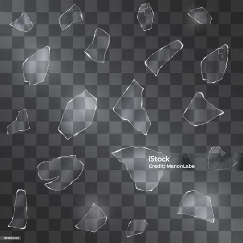 투명 한 배경에 날카로운 가장자리와 깨진된 유리 벡터 조각 접대 효과 사고의 상징 아드레날린 긴장 상황 3차원 형태에 대한 스톡