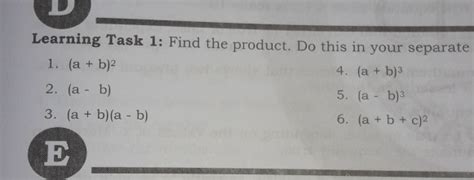 solved d learning task 1 find the product do this in your separate 1