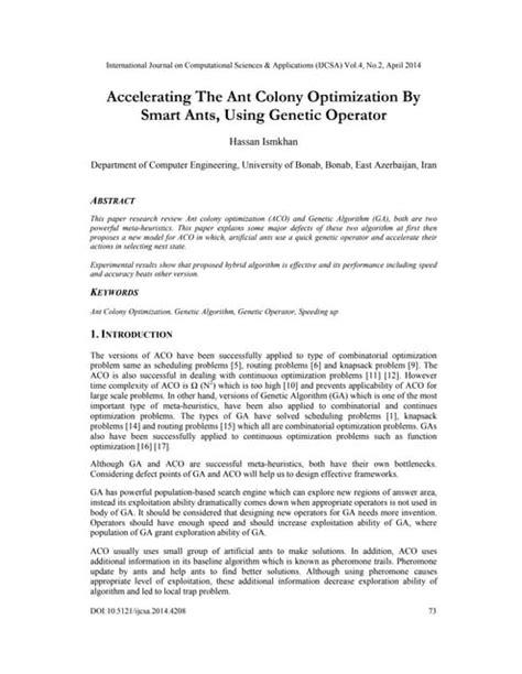 Accelerating The Ant Colony Optimization By Pdf Genetics Science