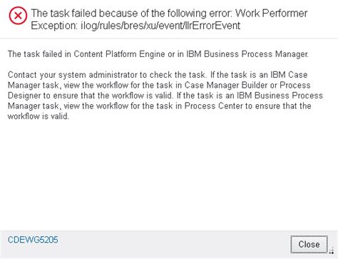 the task failed because of the following error work performer exception