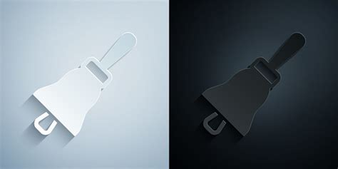 회색과 검은색 배경에 격리된 링링 벨 아이콘을 종이 잘라냅니다 알람 기호 서비스 벨 핸드벨 기호 알림 기호 종이 아트 스타일 벡터 3차원 형태에 대한 스톡 벡터 아트 및