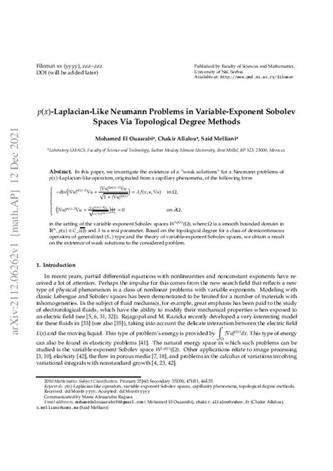 Pdf P X Laplacian Like Neumann Problems In Variable Exponent Sobolev Spaces Via Topological
