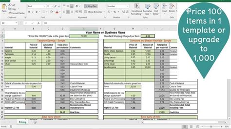Pricing Template For Etsy Sellers Excel Spreadsheet Includes Etsy Estimate Template Cost Of