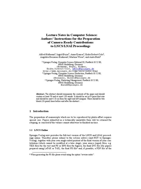 Springer Paper Template Pdf Te X Typefaces