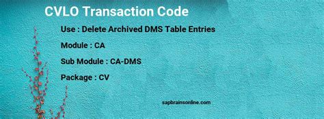 CVLO SAP Tcode For Delete Archived DMS Table Entries