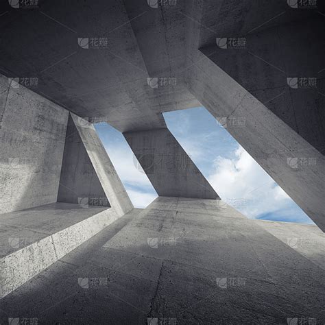 抽象的黑暗空的混凝土室内3d