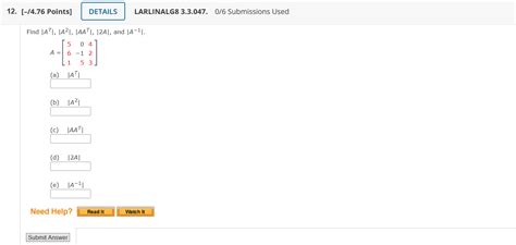 Solved Points]larlinalg8 3 3 047 0 6 ﻿submissions Usedfind