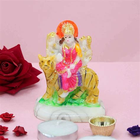 Buy Sherawali Mata Murti Made Of Marble Dust 4 Inches Online In