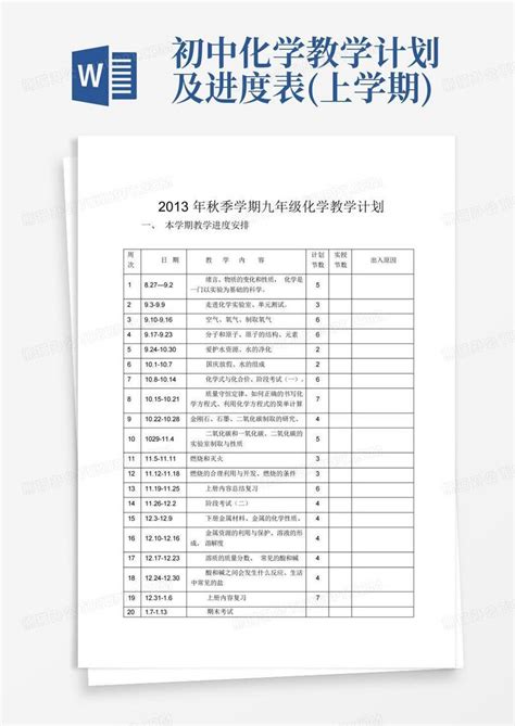 初中化学教学计划及进度表上学期 Word模板下载编号ldrxgkag熊猫办公