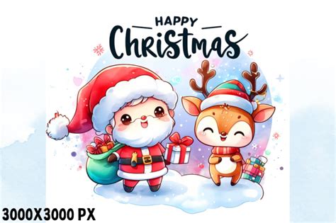 Happy Christmas Cute Santa And Reindeer Graphic By Lelix Art · Creative