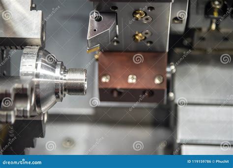 The CNC Lathe Or Turning Machine Cutting The Thread Stock Photo Image Of Chuck Metalworking