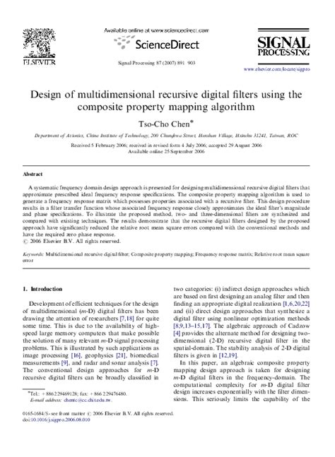 Pdf Design Of Multidimensional Recursive Digital Filters Using The