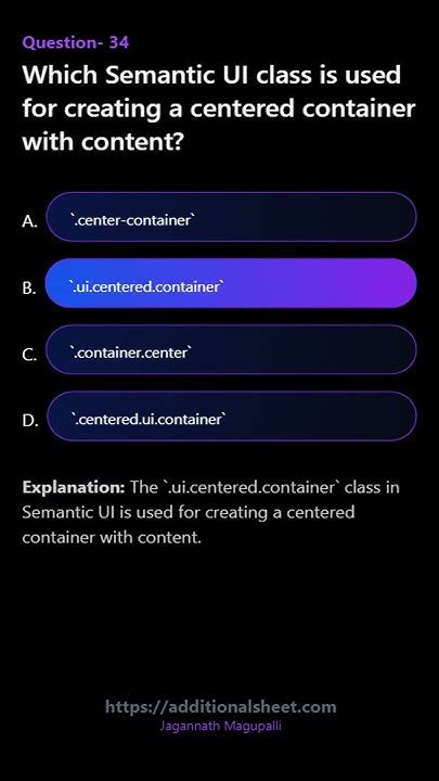 Which Semantic Ui Class Is Used For Creating A Centered Container With