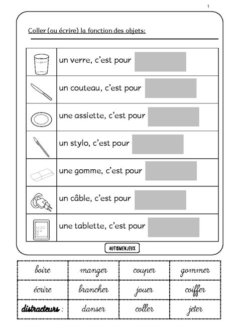 Fonction Des Objets A Coller Arasaac Aej Ba E 1 Coller Ou écrire La