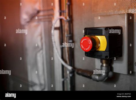 The Red Emergency Button Or Stop Button For Hand Press Stop Button For