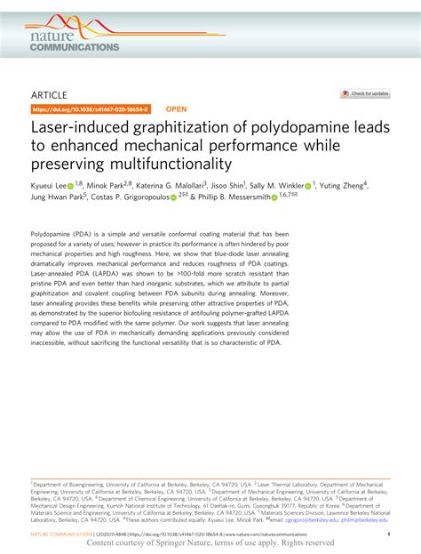 Pdf Laser Induced Graphitization Of Polydopamine Leads To Enhanced