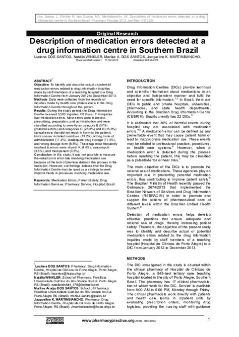 Pdf Descripción De Los Errores De Medicación Detectados En Un Centro