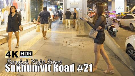 🇹🇭 4k Hdr Bangkok Pretty Girls And Freelancers Sukhumvit Night Walk 21 Youtube