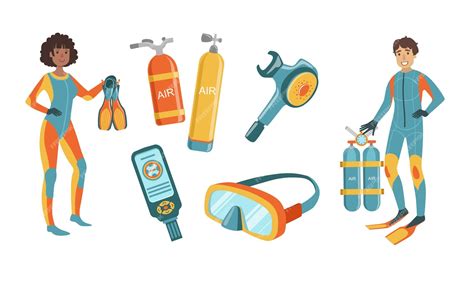 Premium Vector Snorkeling And Scuba Diving Elements Set Scuba Diver