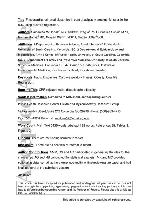 Pdf Fitness Adjusted Racial Disparities In Central Adiposity Amongst