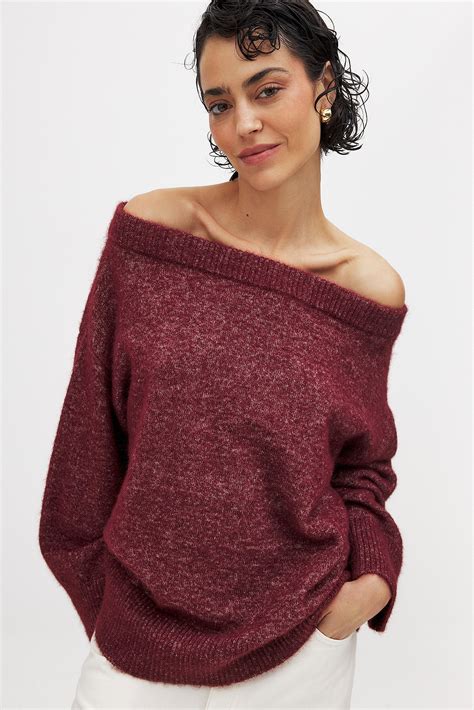 Cable Knitted V Neck Sweater Burgundy Na Kd