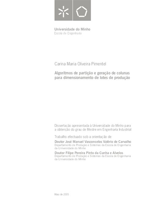Pdf Algoritmos De Partição E Geração De Colunas Para Dimensionamento
