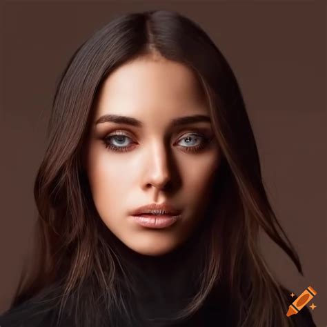Portrait Of A Beautiful Woman With Dark Brown Hair And Brown Eyes On