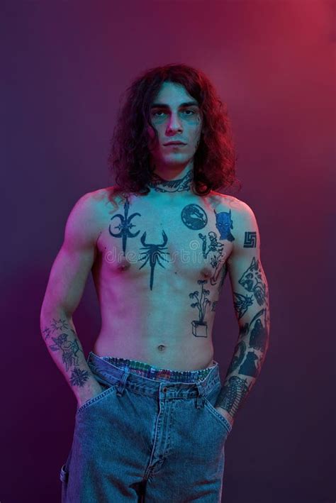 Front View Of Confident Guy With Naked Torso Stock Image Image Of