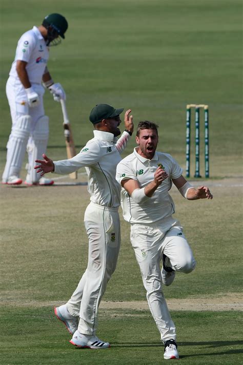 Anrich Nortje Celebrates A Wicket With Aiden Markram