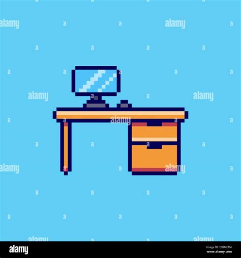 Pixel Art Computer Desk Game Asset Design Stock Vector Image And Art Alamy