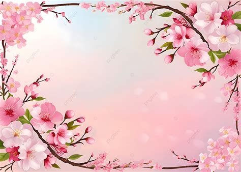 Romantic Spring Cherry Blossom Border With Decorative Flowers