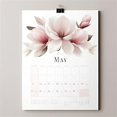 Elegant May Calendar With Soft Pink Floral Designs On A Minimalistic