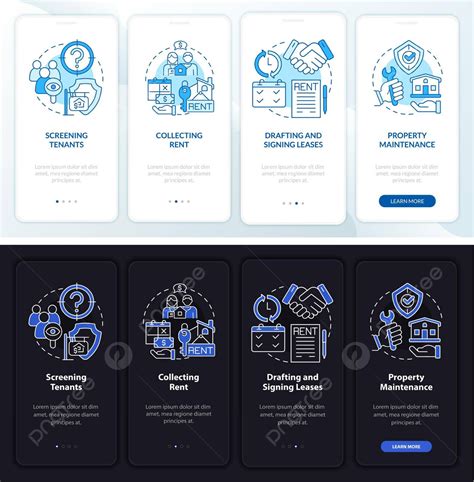 Mobile App Screen For Onboarding Property Managers With Day And Night Mode Vector Light
