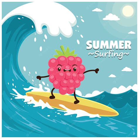 Premium Vector Vintage Fruit Poster Design With Vector Berry Surfer